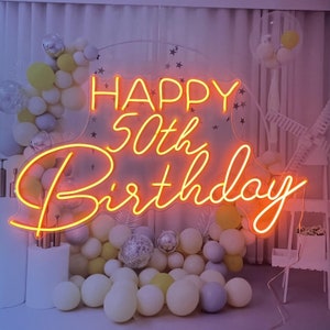 Neon Sign Happy Birthday Custom Neon Sign 50th Birthday Neon Sign Wall ...