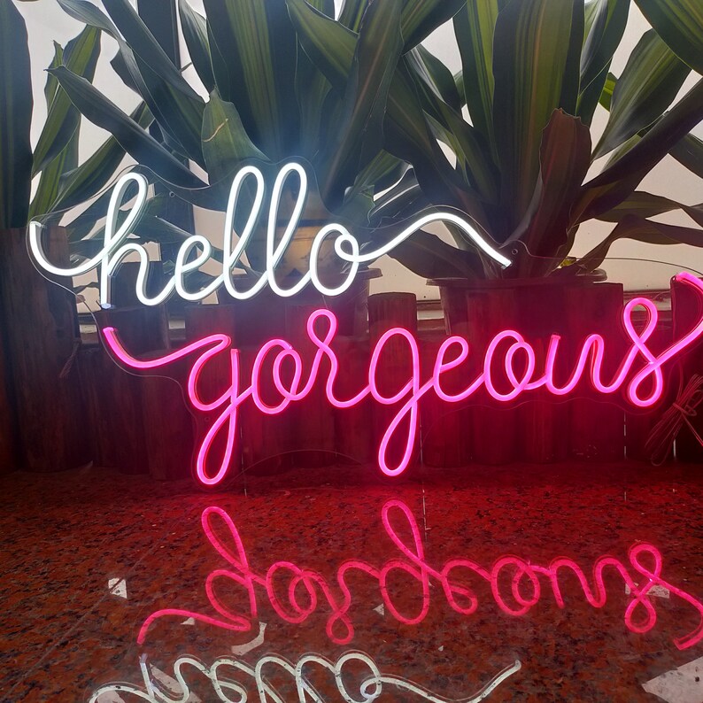 Hello Gorgeous Neon Signs Light Custom Bar Home Makeup Logo Wedding ...