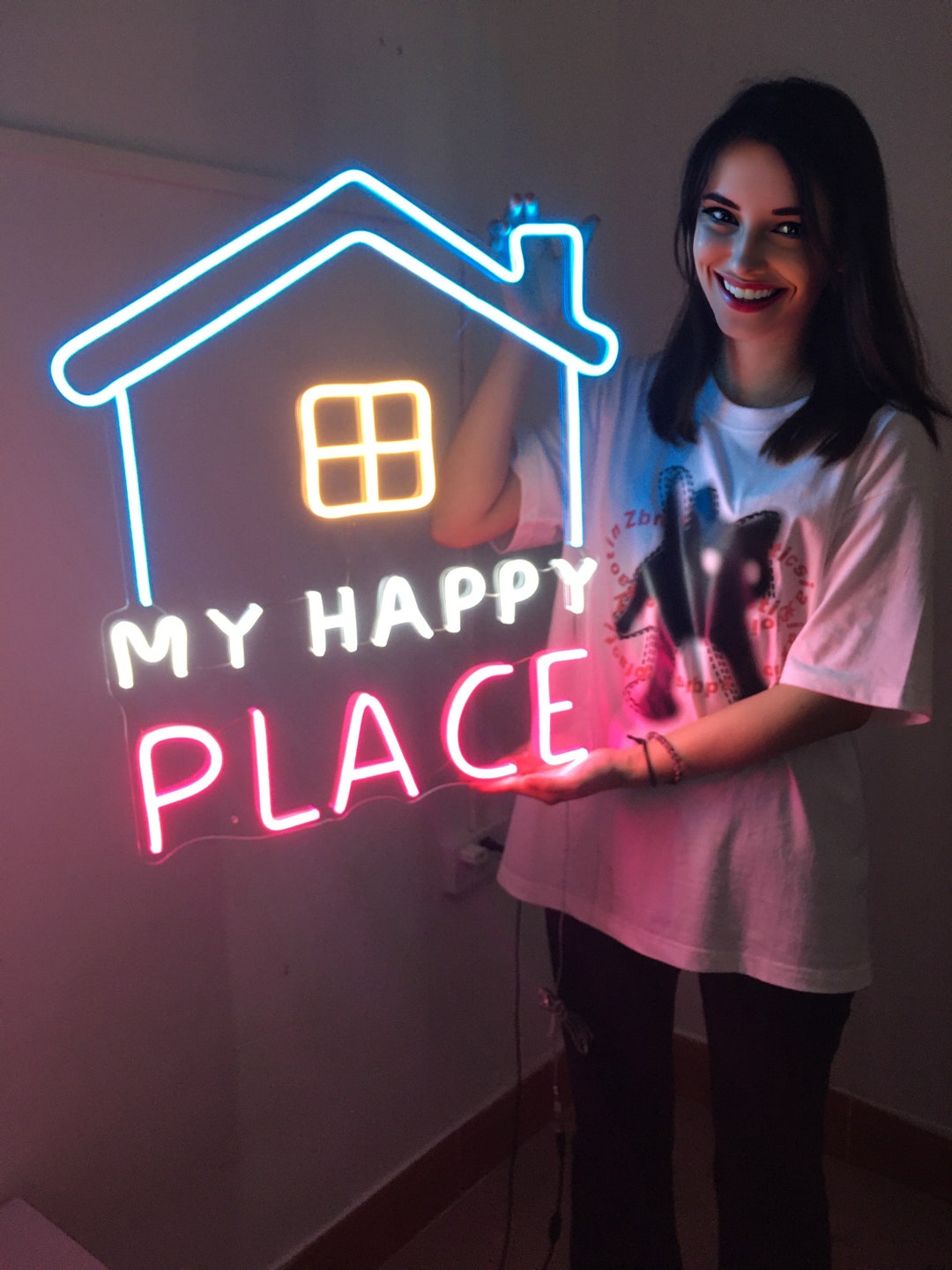 Neon Signs Custom | Neon Sign My Happy Place | Neon Sign Bar | Neon ...