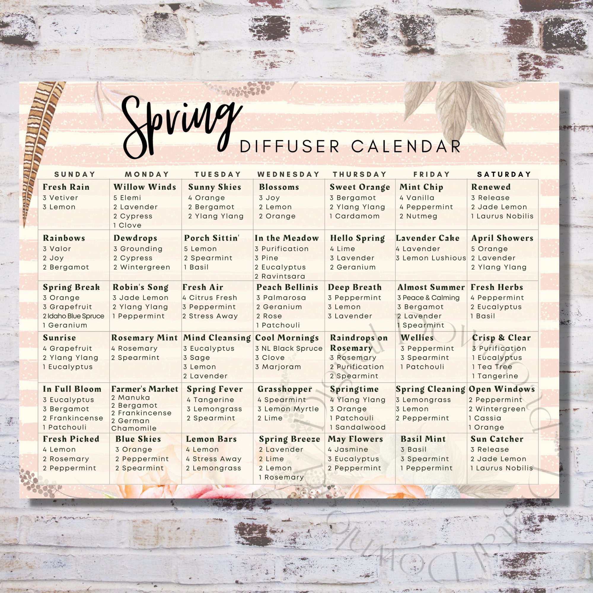 Printable Spring Diffuser Monthly Calendar, Young Living, Essential ...