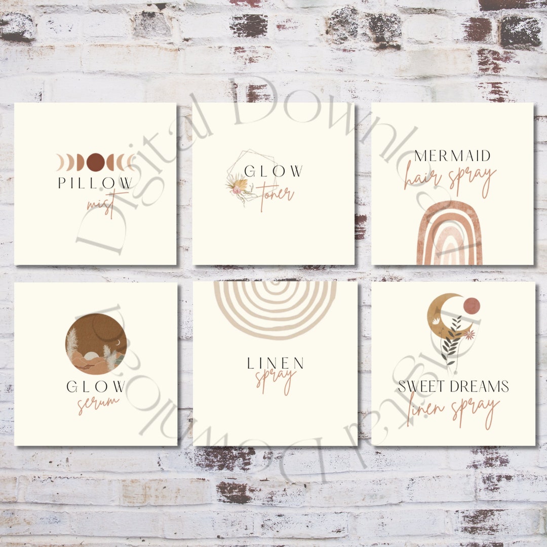 Set of 6 Boho - Neutral - Essential Oil Label Labels 2x2 - Instant ...