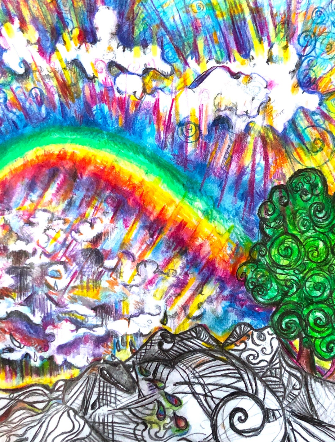 Rainbow Art Print, Surreal, Mountain Crying, the Sky Cries, Rainbow Sky ...
