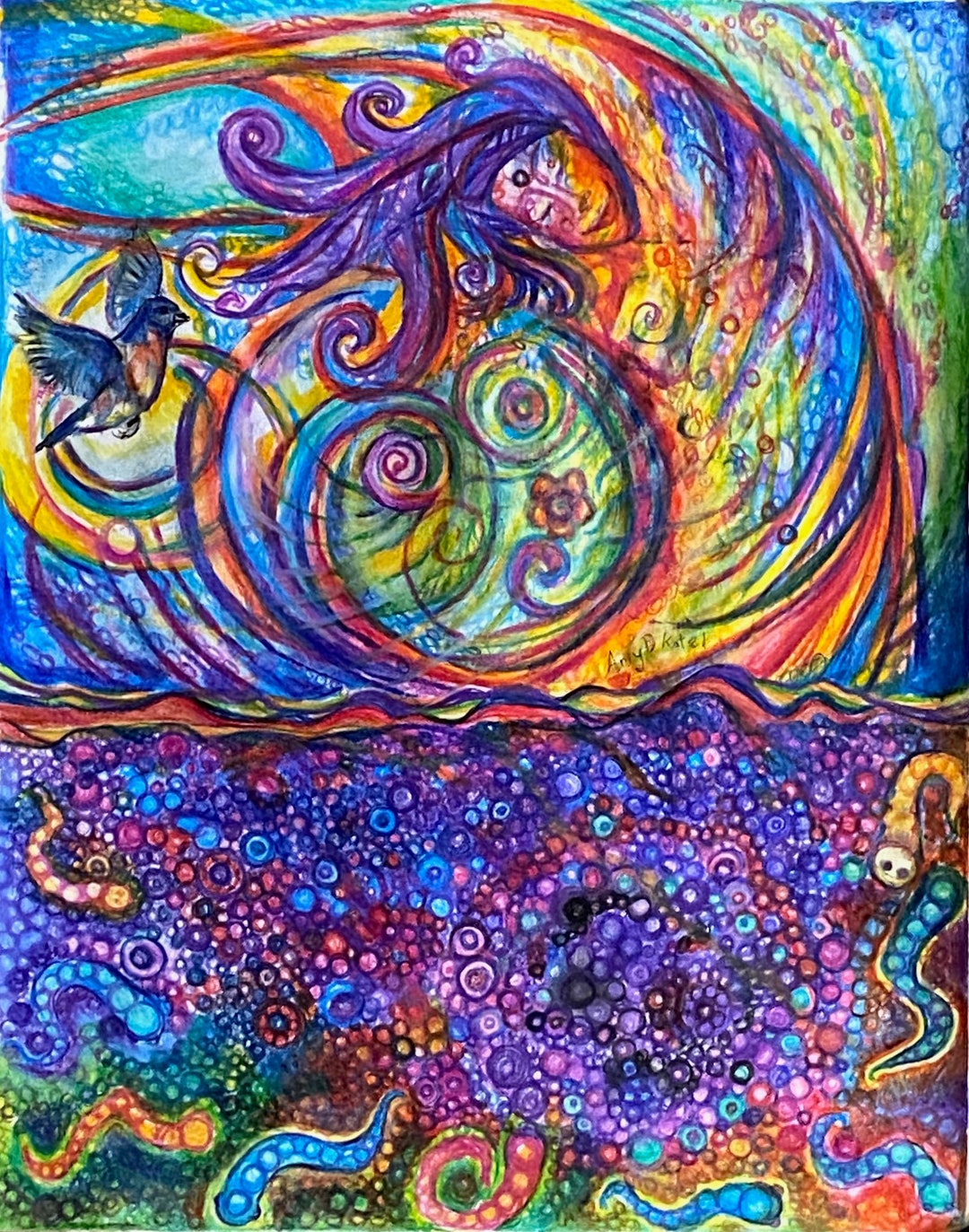 Colorful Art Print, Rainbow Earth Goddess, Original Art, Signed by ...