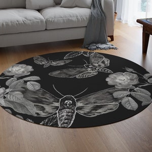Goth Moth Rug Round Moth Rug Round Gothic Rug Witchy Round Rug Dark ...