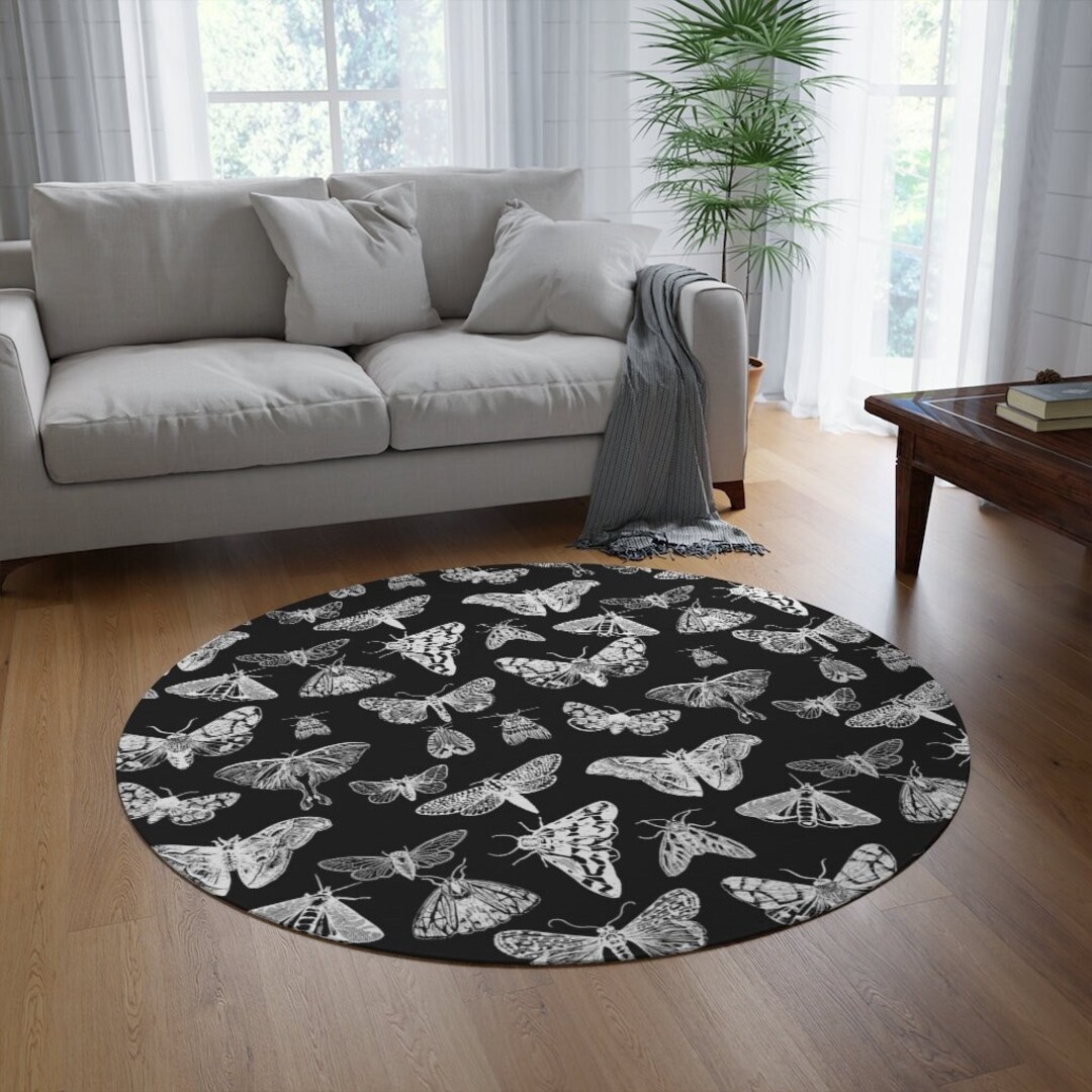 Goth Moth Rug Round Moth Rug Round Gothic Rug Witchy Round Rug Dark ...