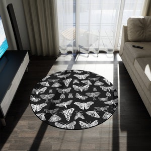 Goth Moth Rug Round Moth Rug Round Gothic Rug Witchy Round Rug Dark ...