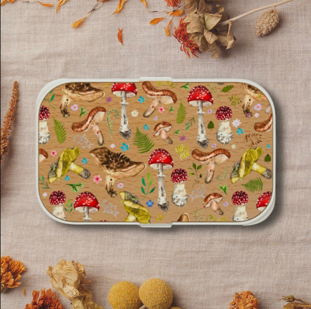 Mushroom Cottagecore Bento Box With Wooden Lid and Silicone Tray - Etsy