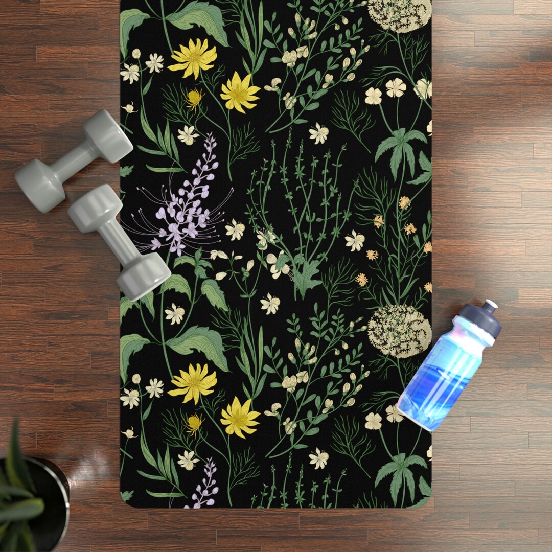 Wildflower Yoga Mat Rubber Yoga Mat Cottagecore Yoga Mat Woodland Yoga ...