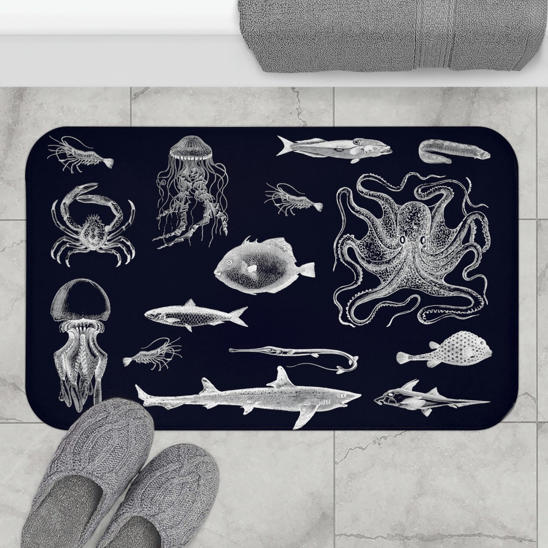 Gothic Nautical Octopus Bath Mat Octopus Bath Mat Vintage Illustration ...