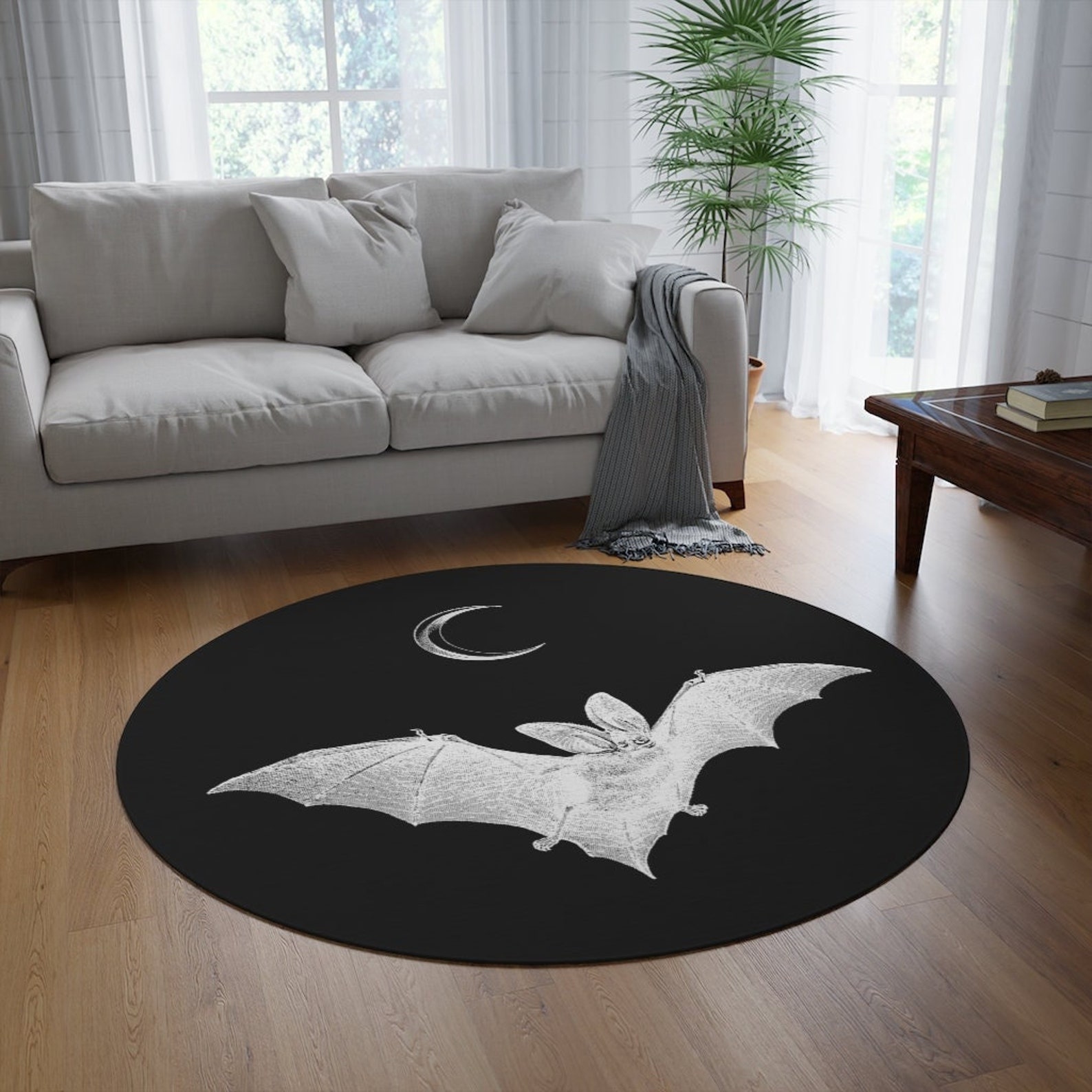 Goth Bat Rug Round Bat and Moon Rug Round Gothic Rug - Etsy