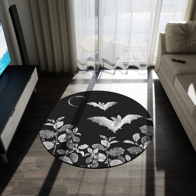 Gothic Bats Rug Round Bat Rug Round Gothic Rug Witchy - Etsy