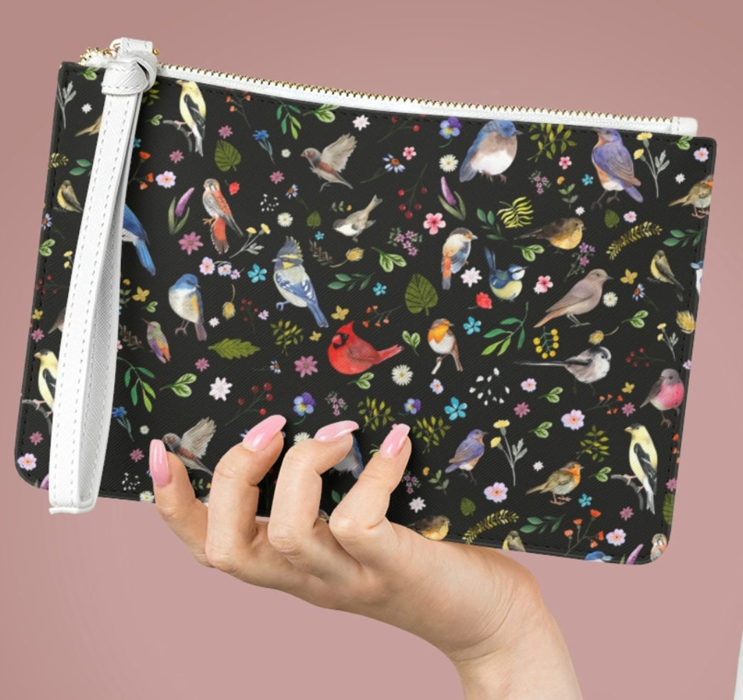 Bird Lover Clutch Bag Woodland Birds Clutch Bag Bird Watcher Zipper Bag ...