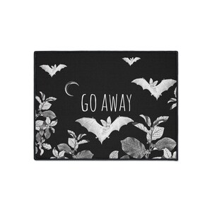 Go Away welcome Mat Bats and Moon Witchy Welcome Mat Go Away Goth Bat ...