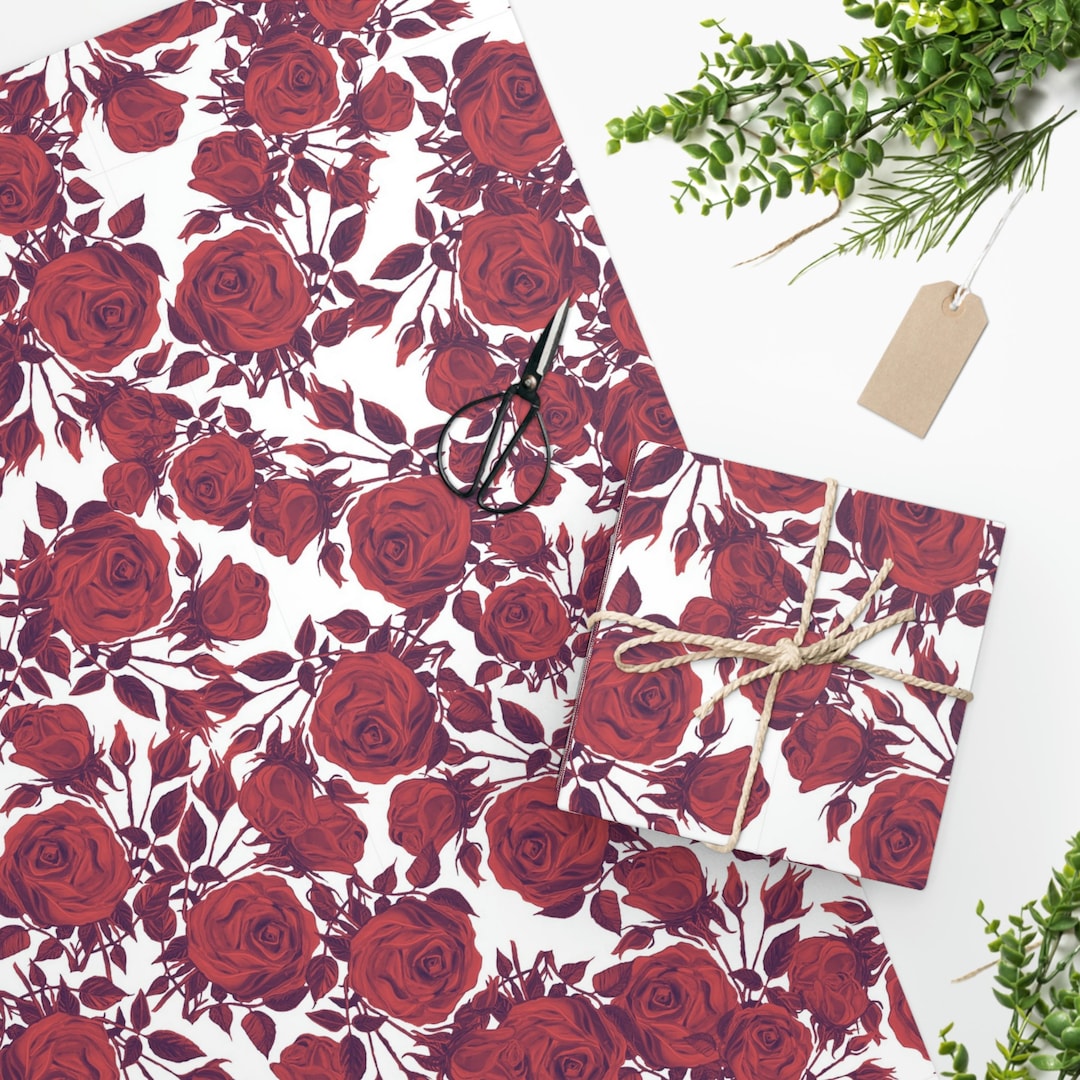 Red Rose Wrapping Paper Rose Wedding Gift Wrap Anniversary Gift Wrap ...