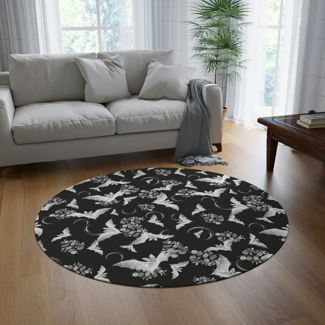 Gothic Bats Rug Round Bat Rug Round Gothic Rug Witchy Round Rug Dark ...