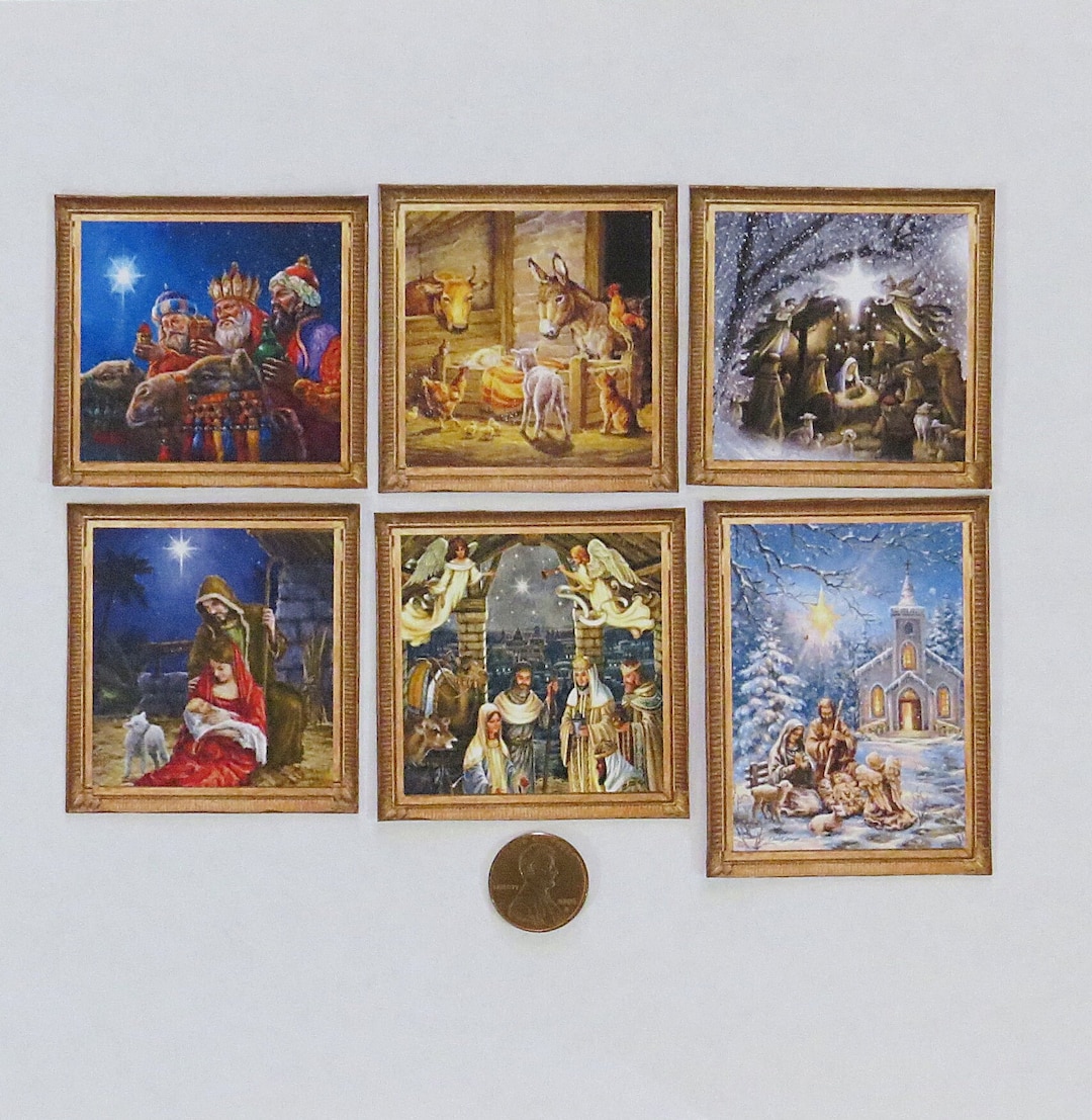 Dollhouse Vintage Nativity Painting, Dollhouse Framed Picture, Tiered ...