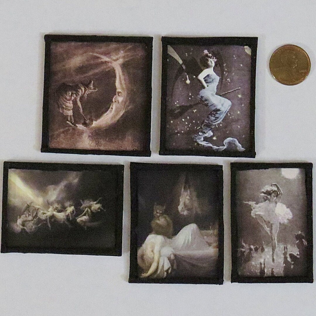 Miniature Gothic Decor, Dollhouse Picture, Miniature Halloween Painting ...