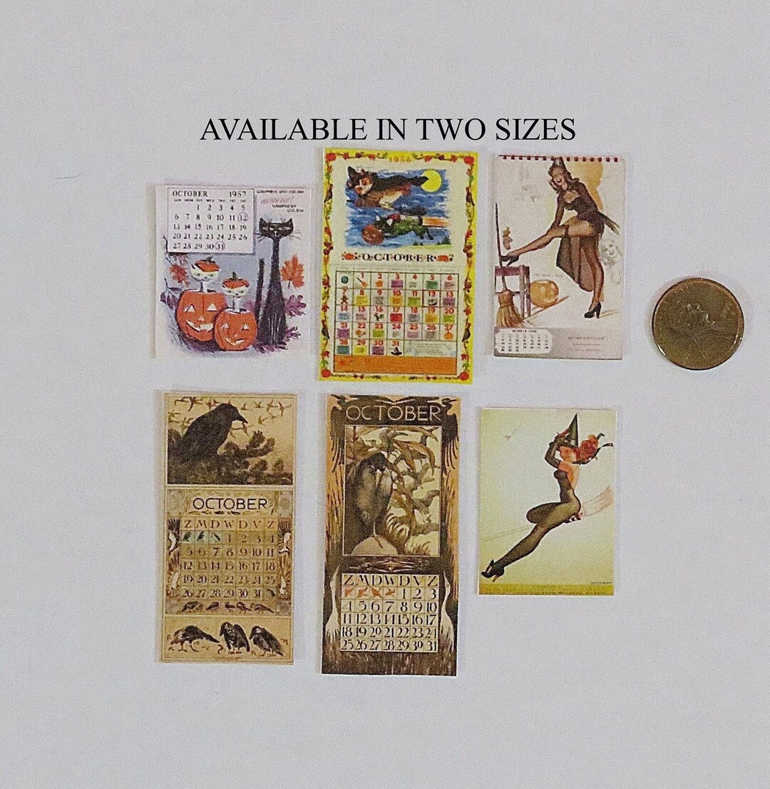 Miniature MCM Halloween Calendar, Dollhouse Calendar, Miniature ...