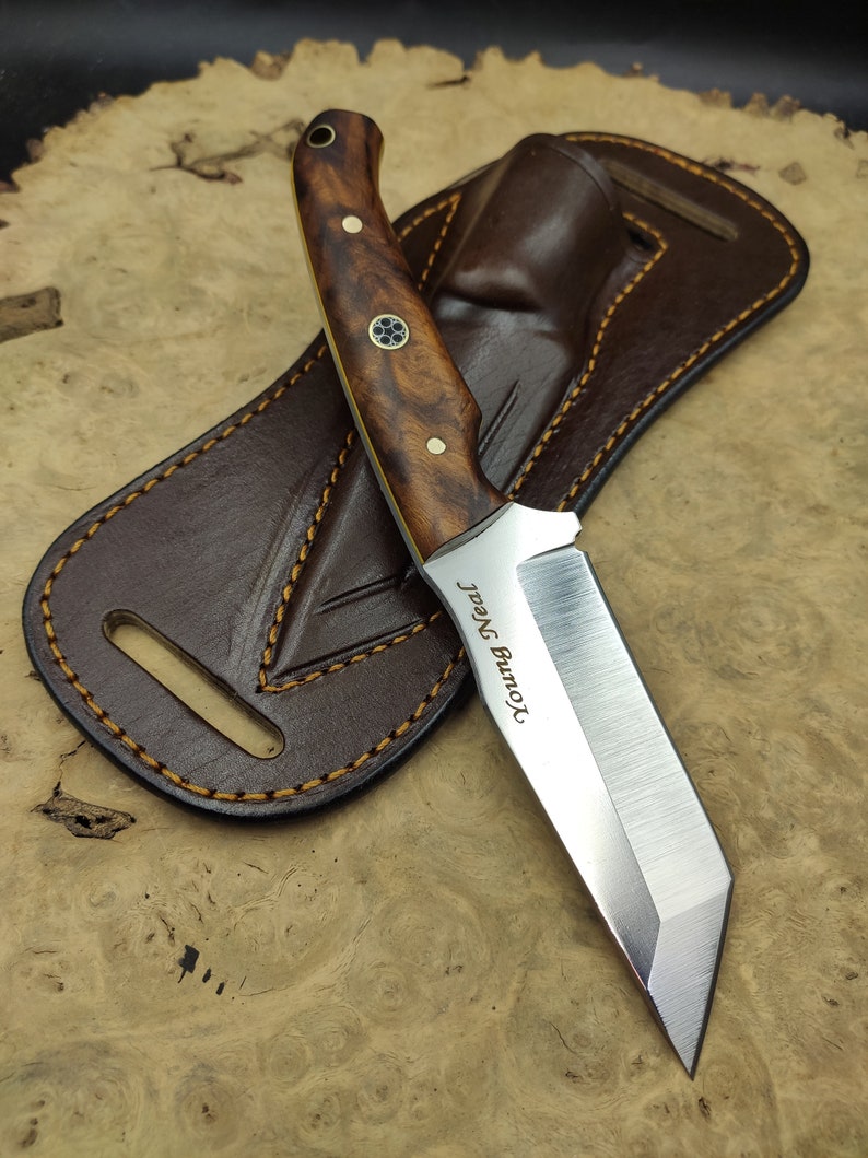 Tanto Point EDC Custom Knife With Scout Carry Kydex Leather Sheath ...