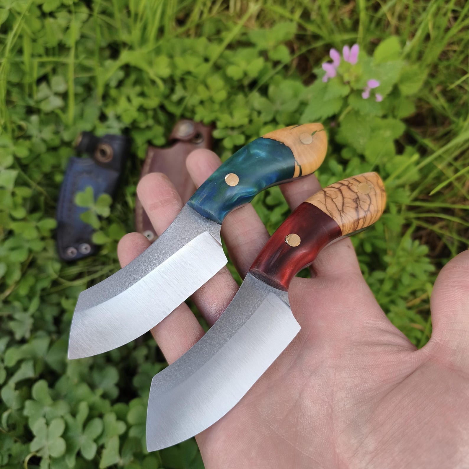 EDC Fixed Blade Mini Cleaver Knife & Belt Neck Carry Sheath, Olive Wood ...