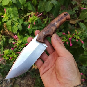 Custom EDC Knife With Scout Carry Leather Sheath, Stainless Steel Fixed ...