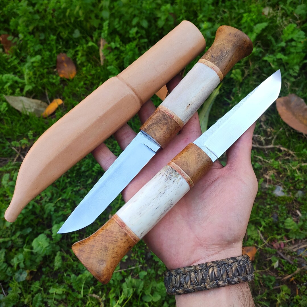 M390 Steel Puukko Knife, Custom Scandinavian Knife With Sheath, Antler ...