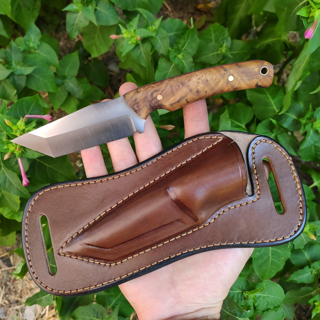 Custom EDC Tanto Knife With Horizontal Carry Belt Sheath, Stainless Tactical Fixed Blade Knife ...