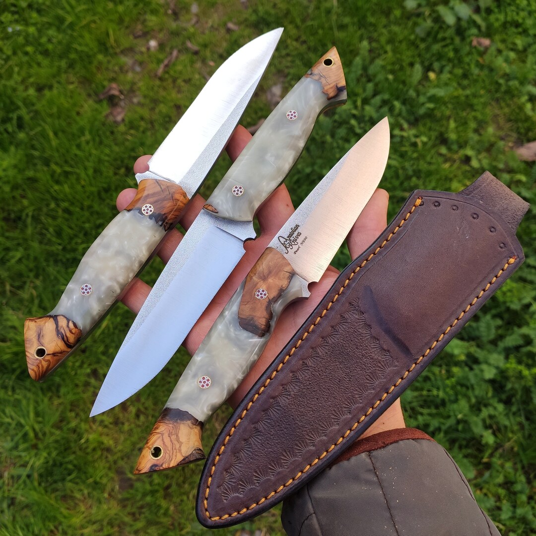 Pearl Resin Olive Wood Outdoor Knife, N690 Steel Custom Hunting Camping ...