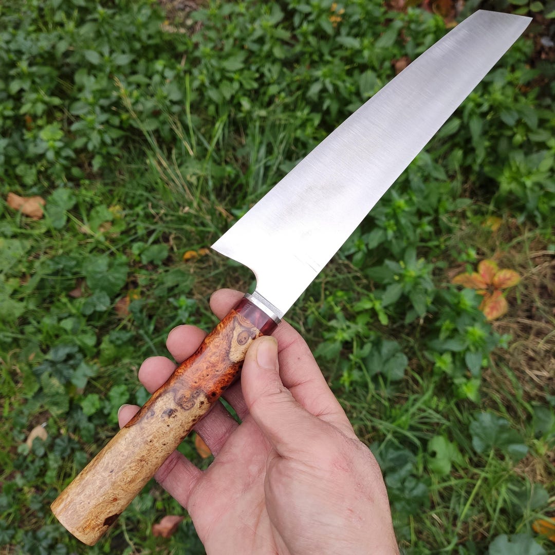Unique Tanto Point Japanese Kitchen Knife, N690 Steel & Amboyna Wood ...