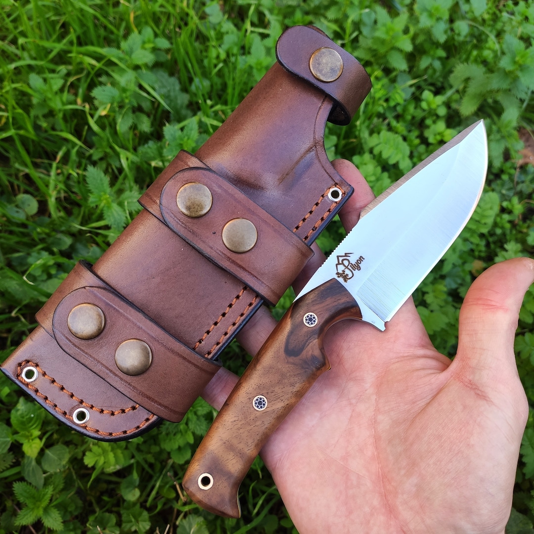 Custom EDC Knife With Scout Carry Leather Sheath, Stainless Steel Fixed ...