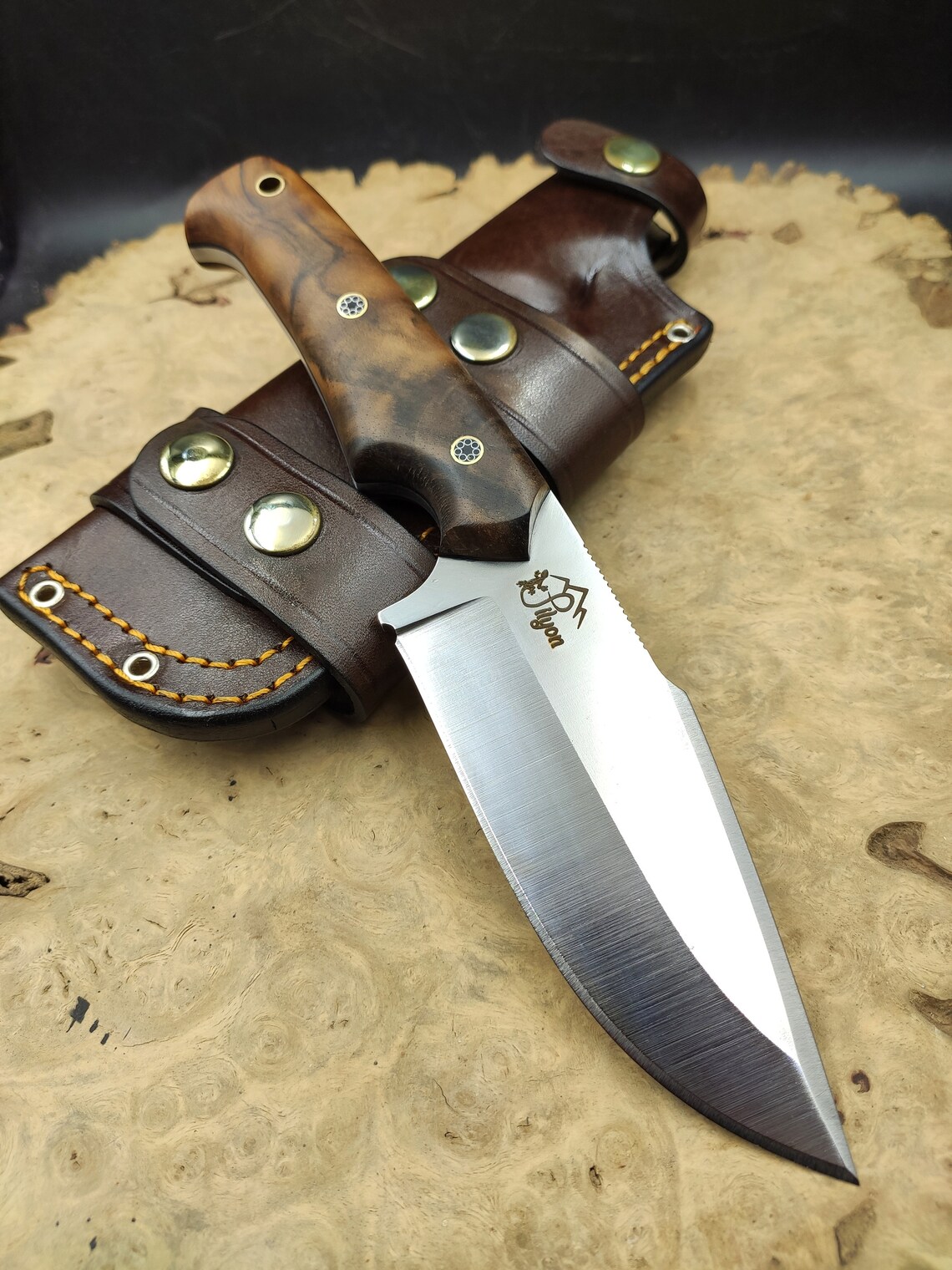 Custom EDC Knife With Scout Carry Leather Sheath, Stainless Steel Fixed ...