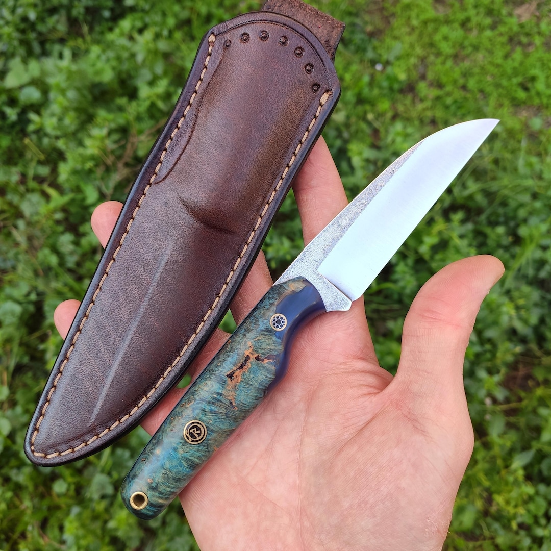 Wharncliffe EDC Fixed Blade Custom Knife With Leather Sheath ...