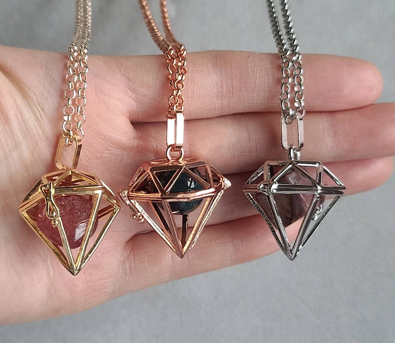 Crystal Cage Locket Pendant: Stainless Steel Healing Stone Holder - Etsy