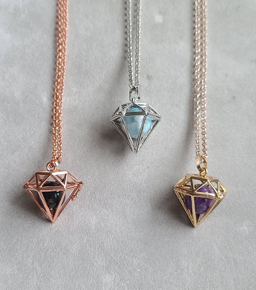 Crystal Cage Locket Pendant: Stainless Steel Healing Stone Holder - Etsy