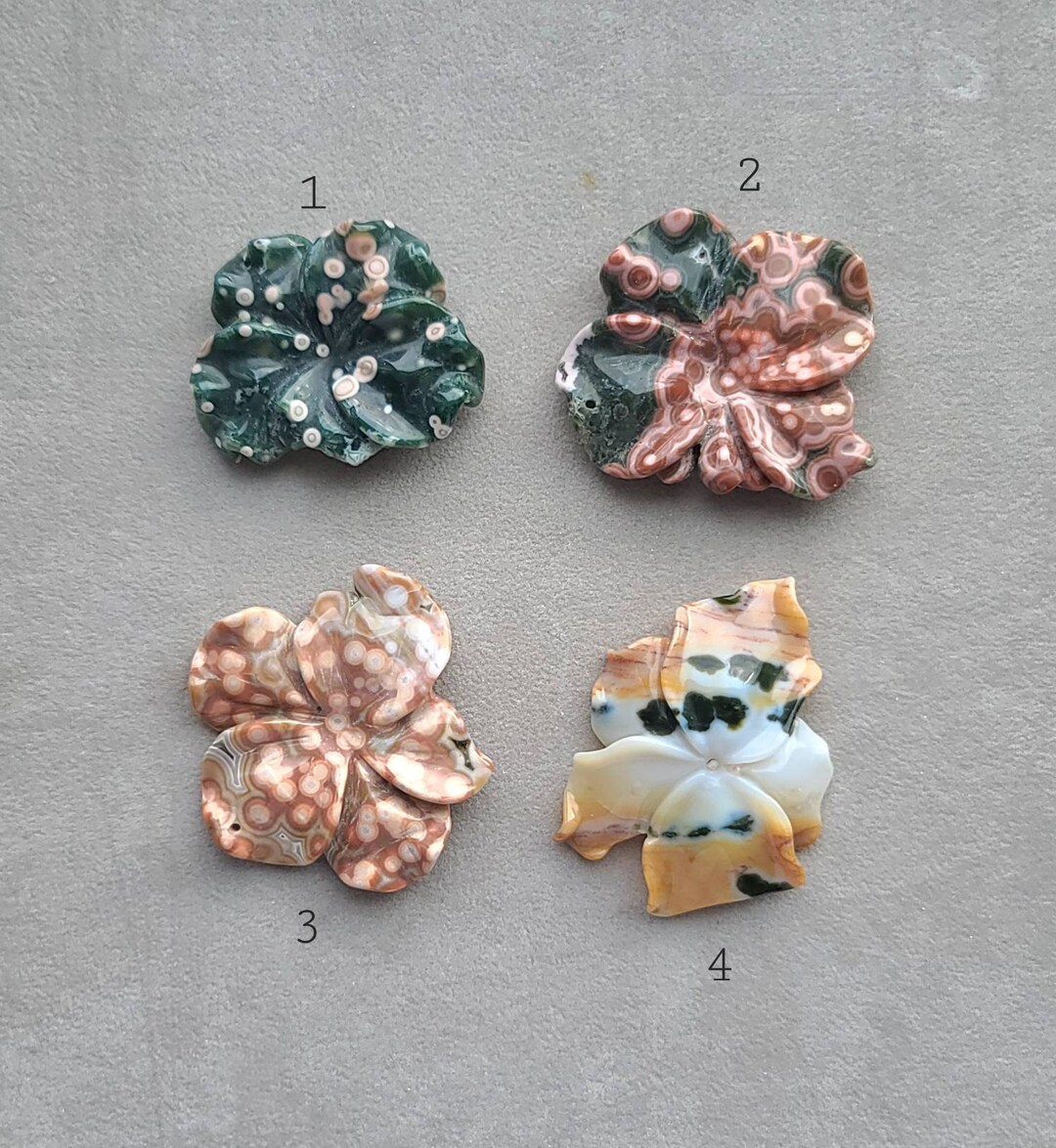 Carved Old Stock Ocean Jasper Flower: Green & Pink Orbicular Crystal - Etsy