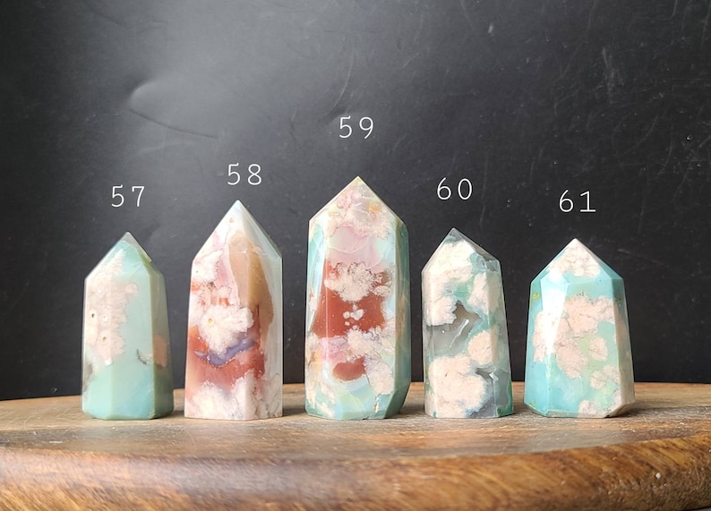 Flower Agate Tower: Green & Pink Cherry Blossom Crystal - Etsy