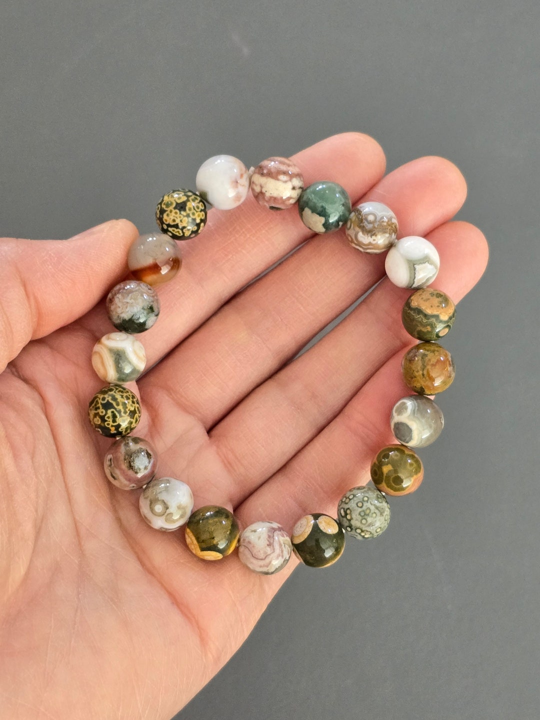 Old Stock Ocean Jasper Bracelet, Green Ocean Jasper Bracelet, Fish Eye ...