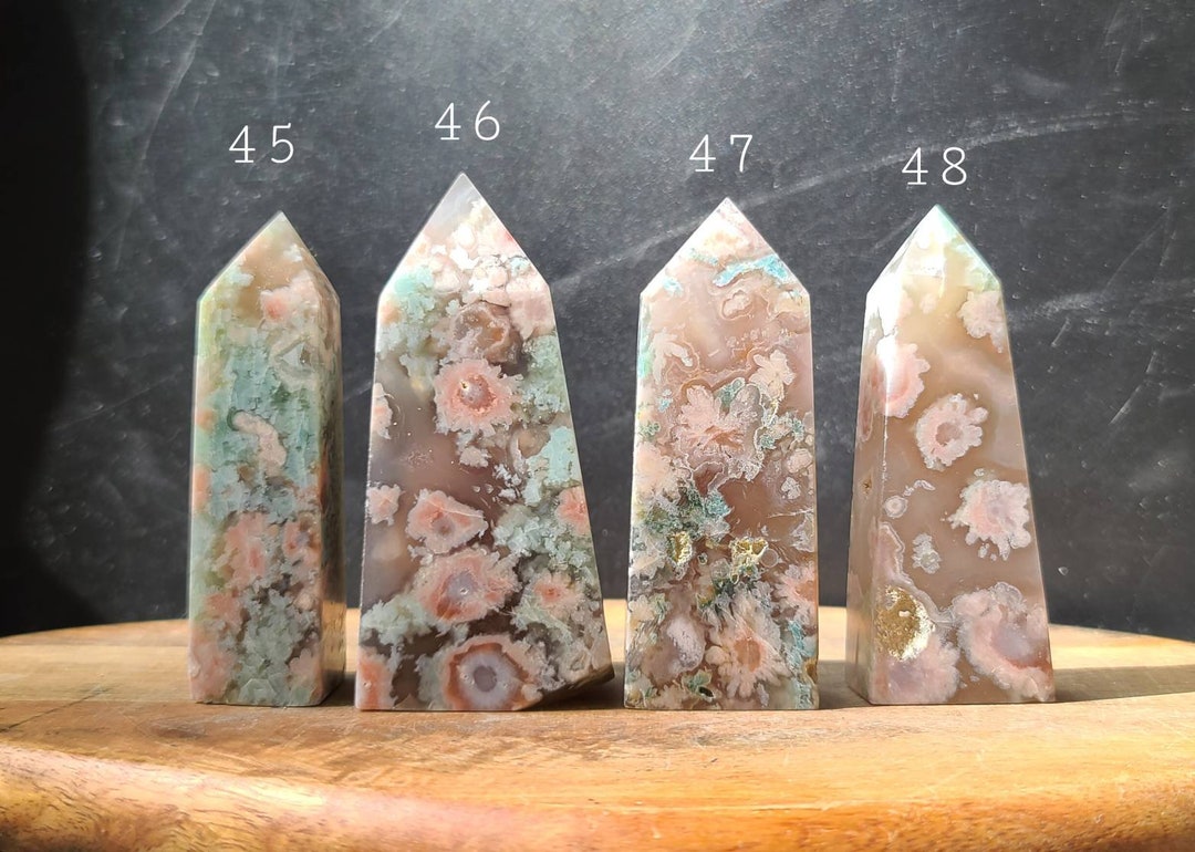 Pink and Green Flower Agate Tower, Pink Flower Agate Point, Green ...