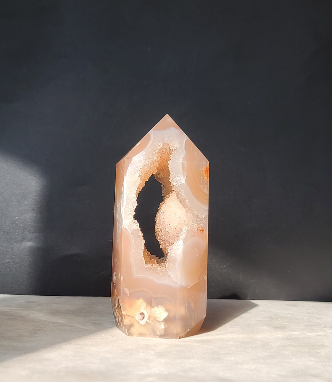 Pink Flower Agate Druzy Tower, Carnelian Flower Agate Point, Healing ...