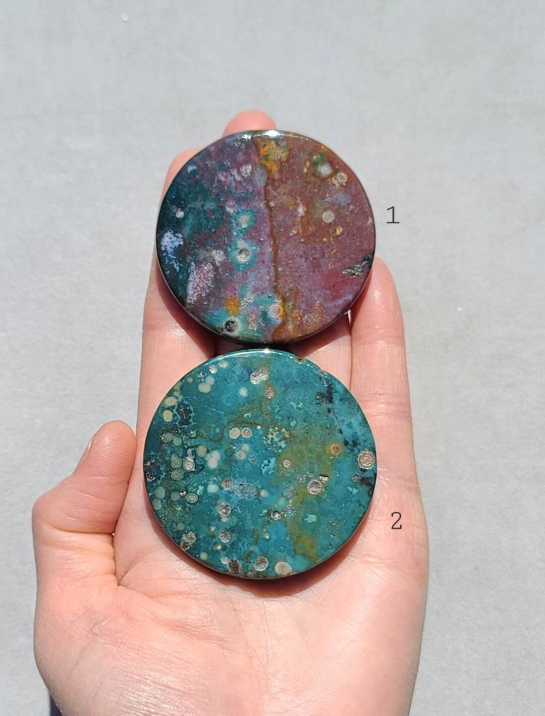 Colorful Ocean Jasper Disc: Calming Heart Chakra Crystal - Etsy