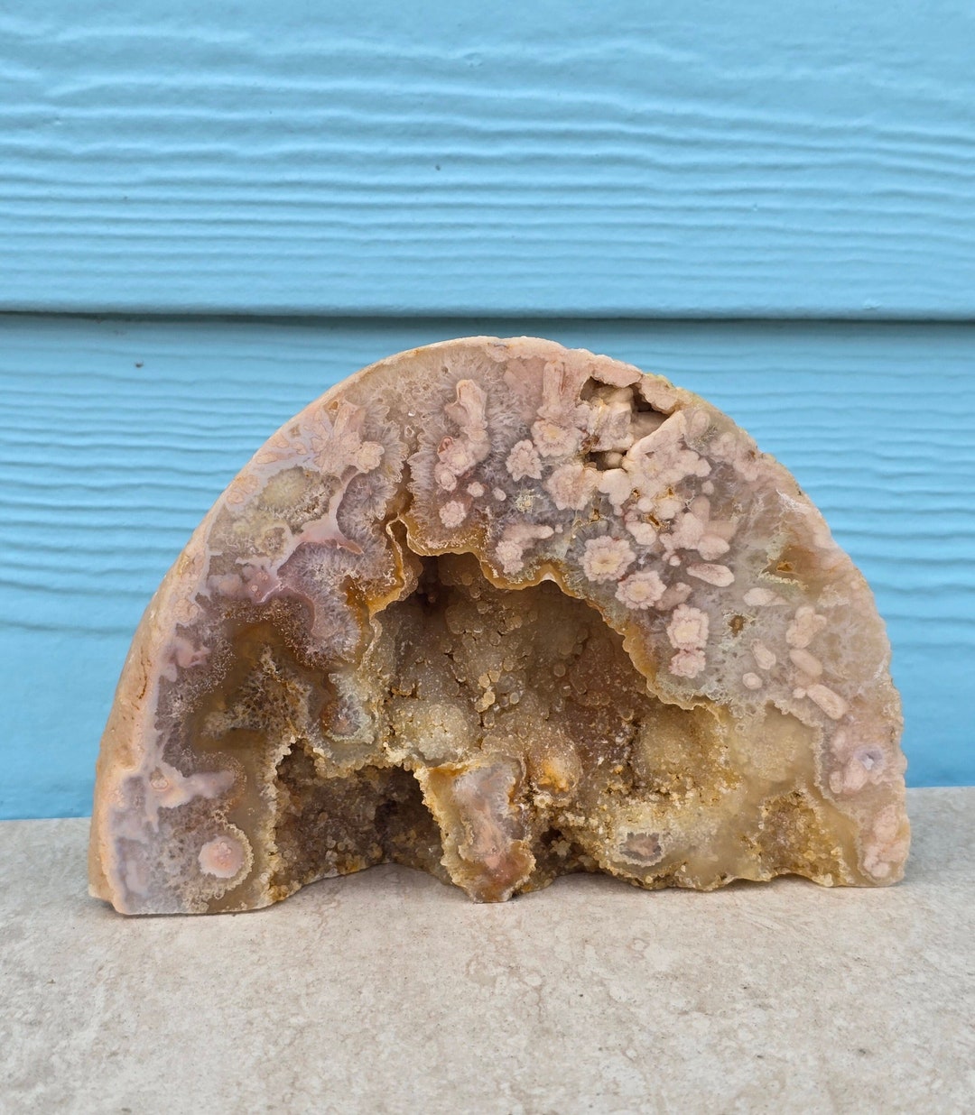 Pink Flower Agate Geode Free Form, Cherry Blossom Agate Geode, Pink ...