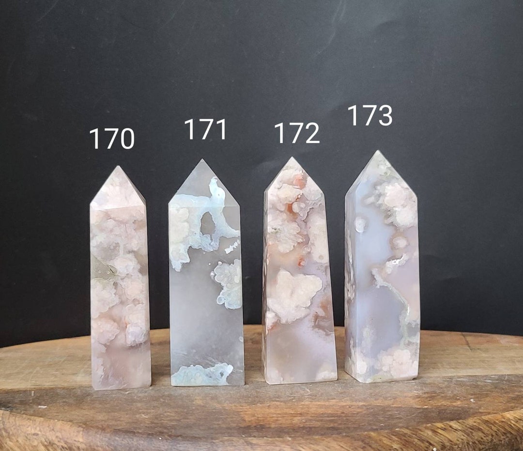 Pink Flower Agate Point, Cherry Blossom Agate Tower, Black Flower Agate ...