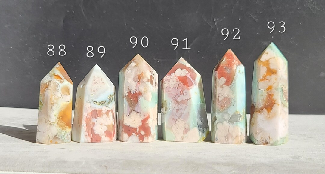 Flower Agate Point: Pink, Green, and Cherry Blossom Crystal Tower - Etsy