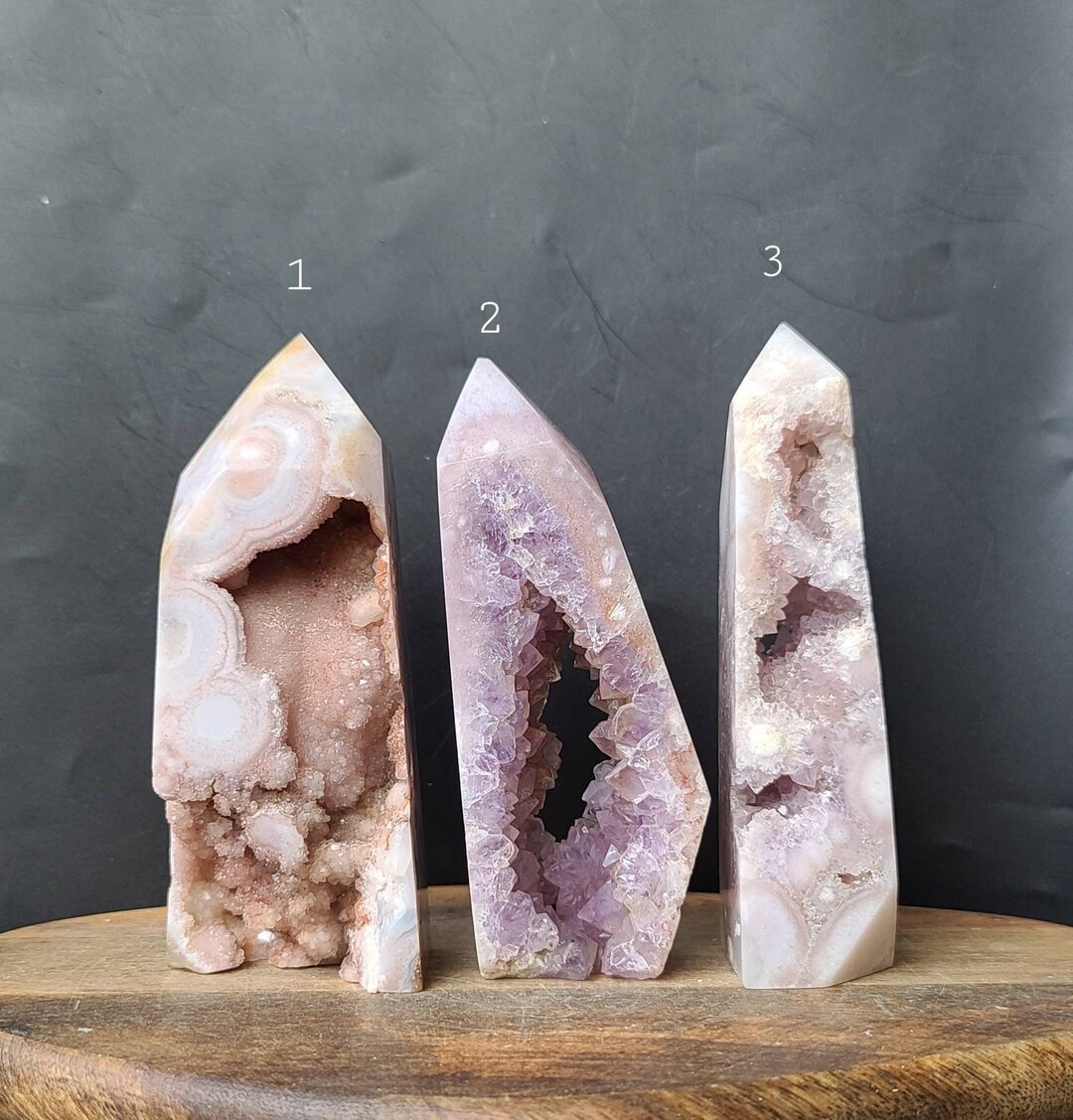 Pink Amethyst Flower Agate Druzy Tower, Cherry Blossom Agate, Pink ...