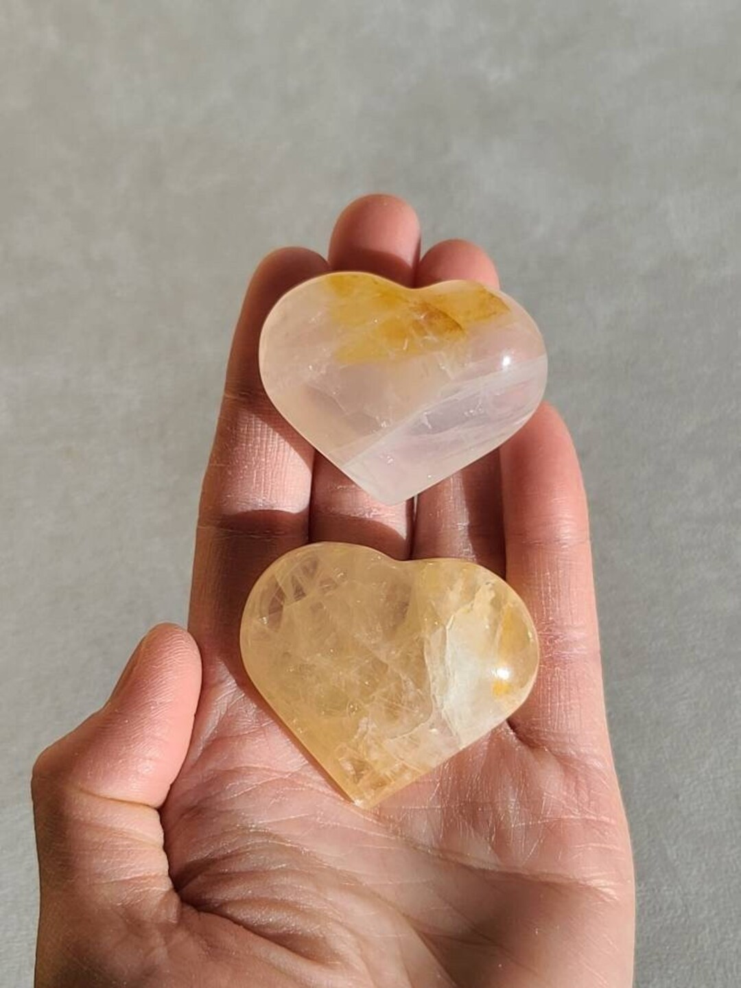 Golden Healer Quartz Heart, Yellow Hematoid Quartz Palmstone, Healing ...