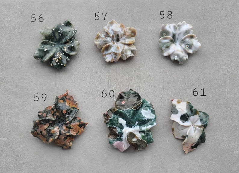 Carved Old Stock Ocean Jasper Flower: Green & Pink Orbicular Crystal - Etsy
