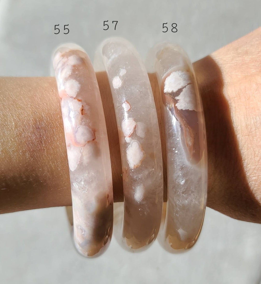 Pink Flower Agate Bangle Cherry Blossom Agate Healing Heart - Etsy