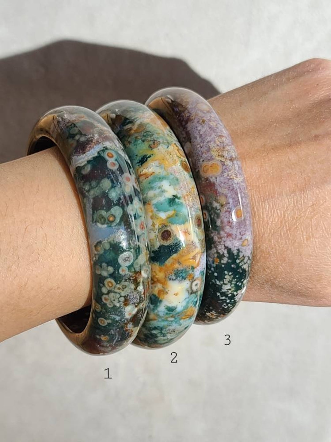 Colorful Ocean Jasper Comfort Fit Bangle, Pink Ocean Jasper Bracelet ...