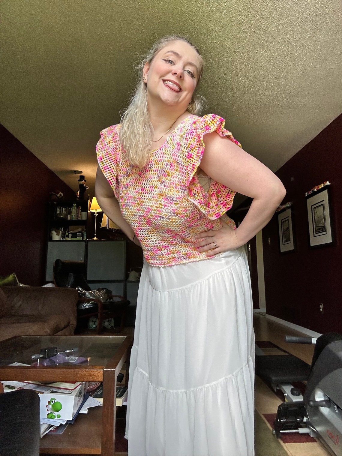Monet Mesh Ruffle Sleeve Crochet Top | Summer Crochet Blouse Pattern ...