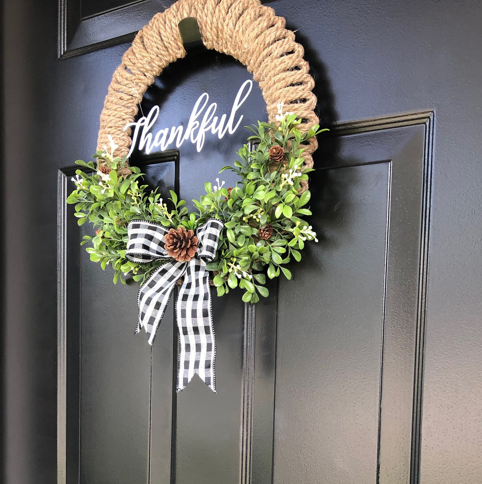 Wreath decorated with jute rope boxwood pine cones and | Etsy